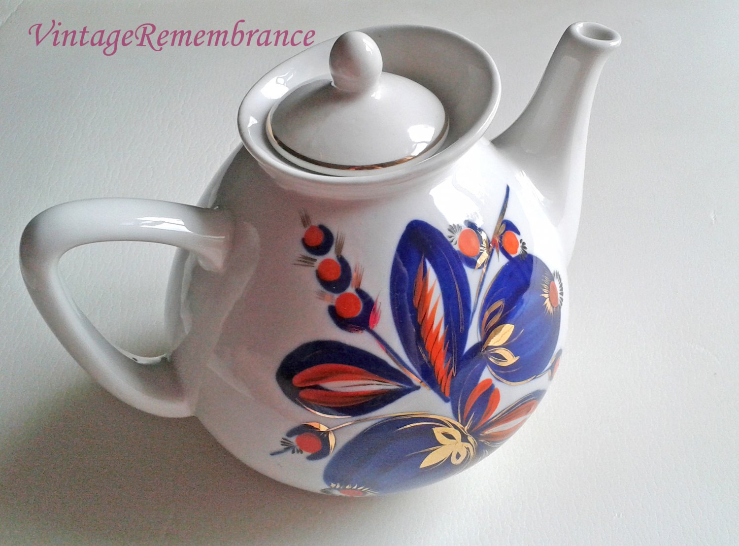 Big Porcelain Tea Pot Vintage Ceramic Kettle Teakettle Teapot USSR 1970s