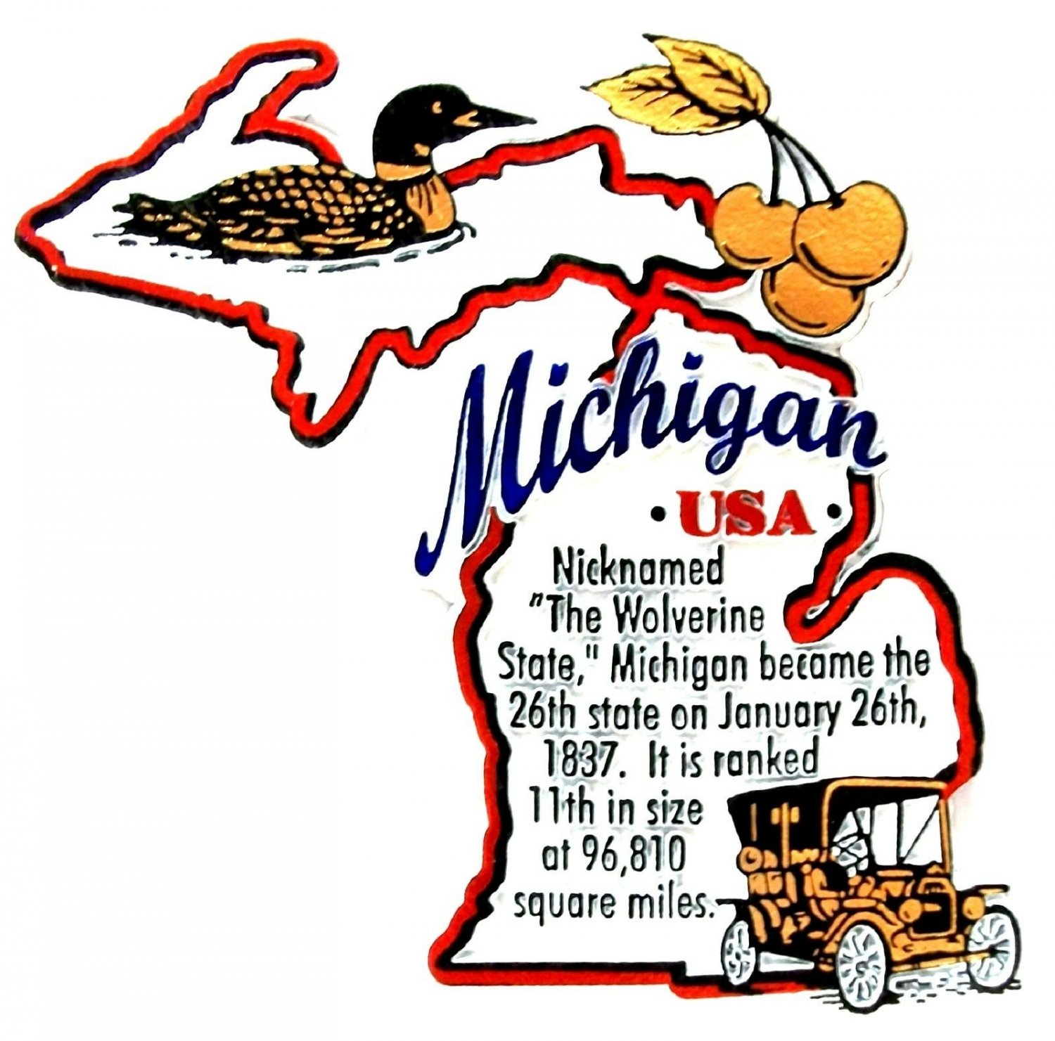 Michigan The Wolverine State Outline Montage Fridge Magnet