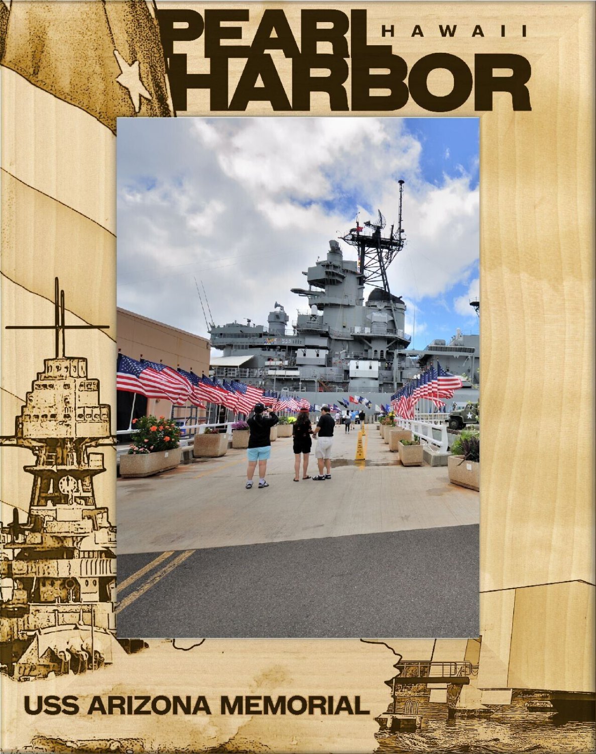 Pearl Harbor USS Arizona Memorial Laser Engraved Wood Picture Frame (8 ...