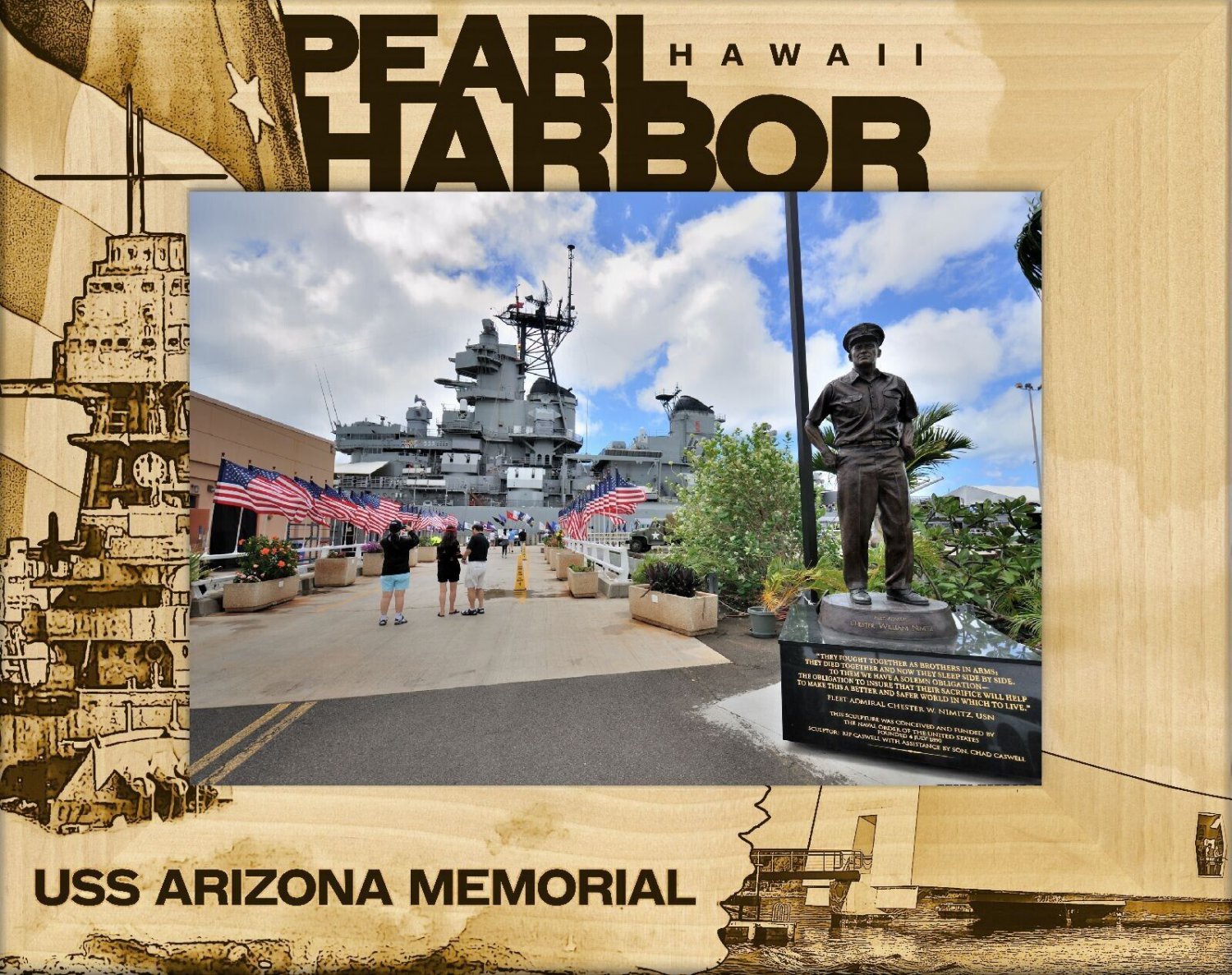 Pearl Harbor USS Arizona Memorial Laser Engraved Wood Picture Frame (4 x 6)