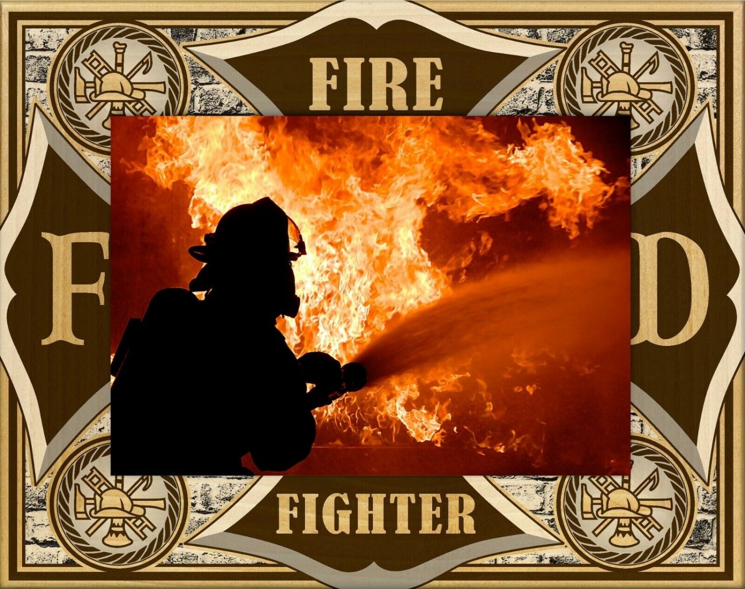 Firefighter Laser Engraved Wood Picture Frame Landscape (5 x 7)