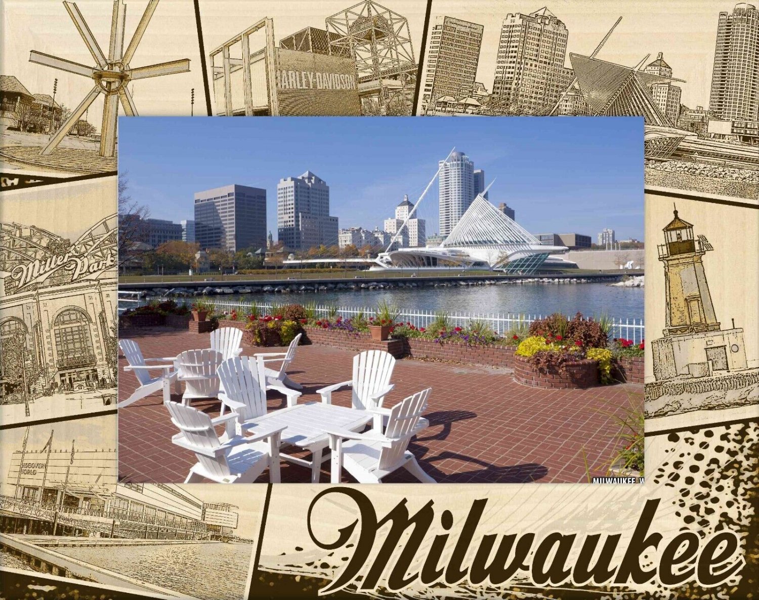 Milwaukee Wisconsin Laser Engraved Wood Picture Frame Landscape (5 x 7)