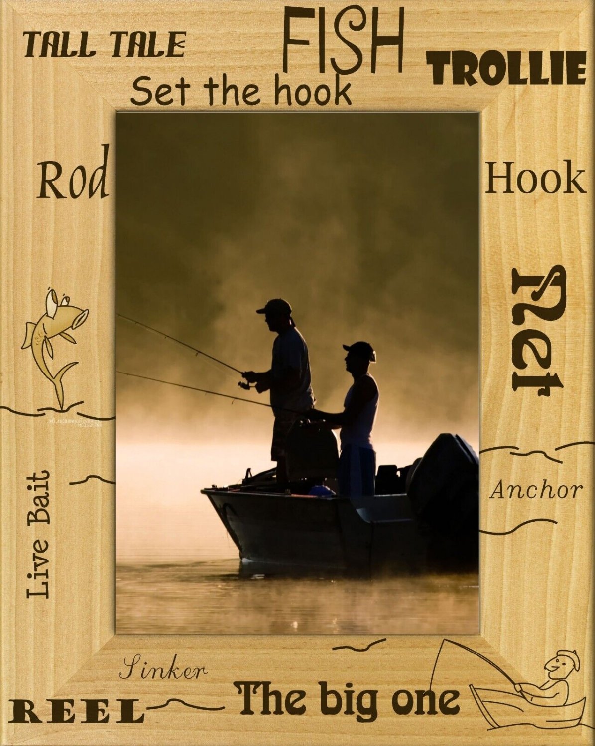Fishing Words Laser Engraved Wood Picture Frame Portrait (8 x 10)