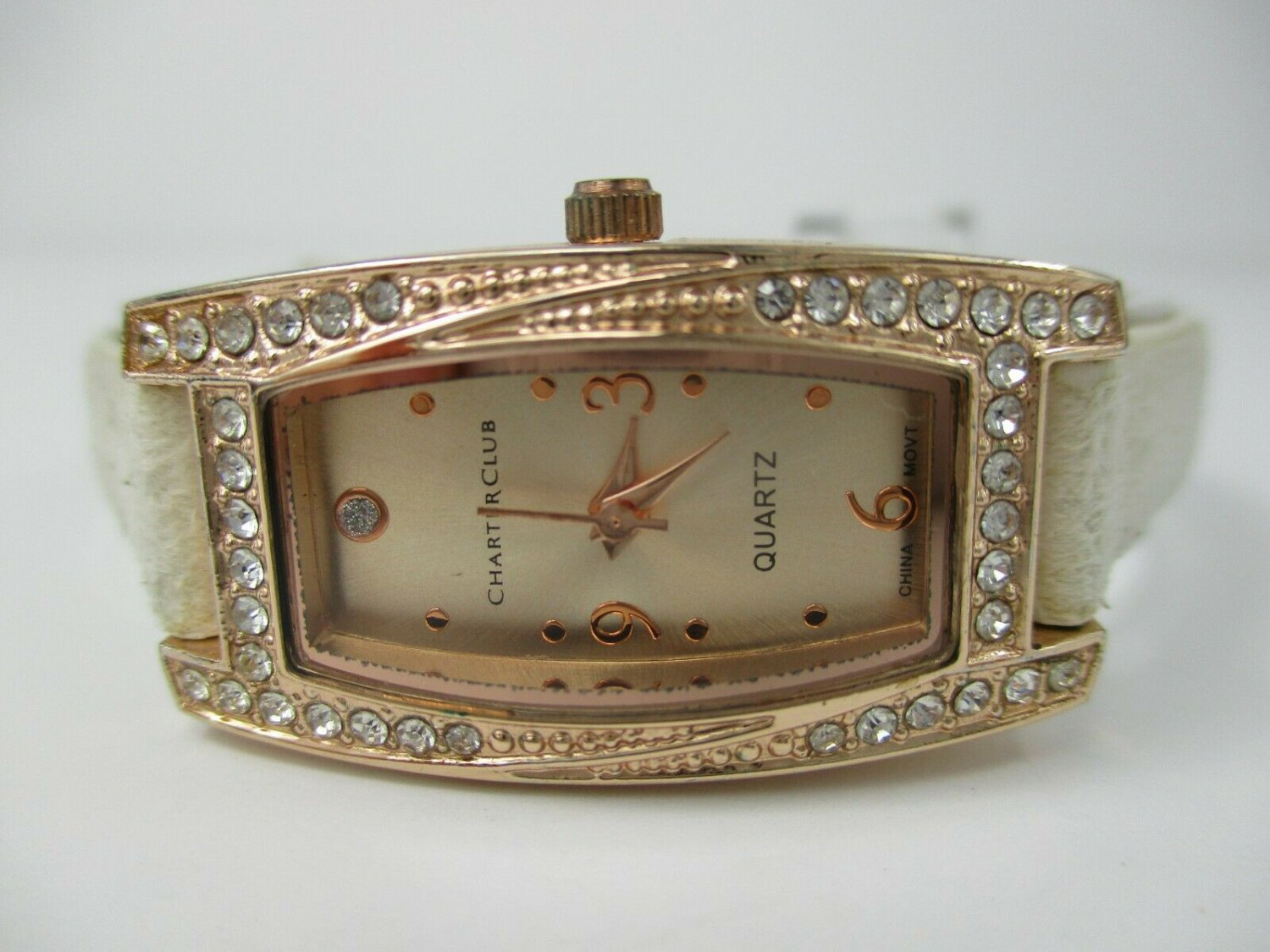 Charter Club Women's Watch- Ivory Adjustable Band, Analog, Rhinestones ...