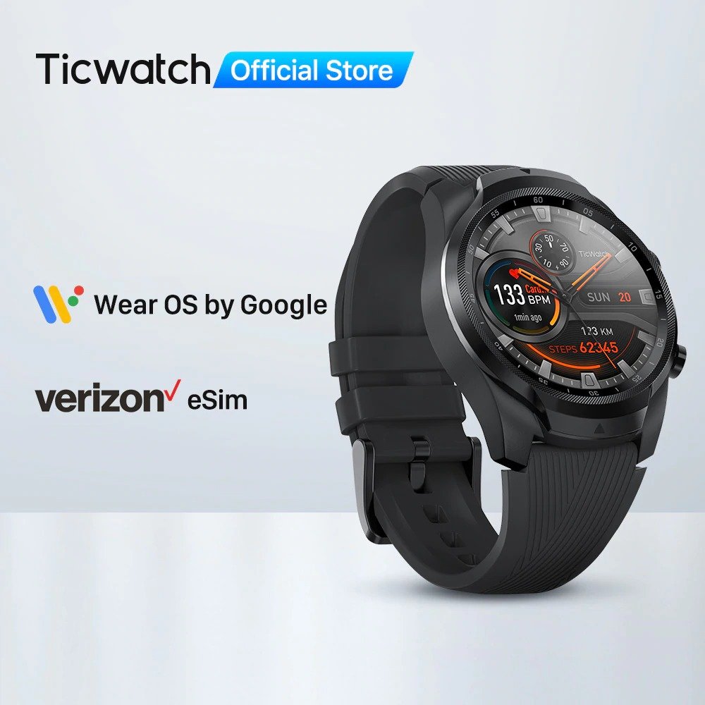 TicWatch Pro 4G/LTE US-Verizon 1GB RAM Dual Screen Sleep Tracking Swim ...
