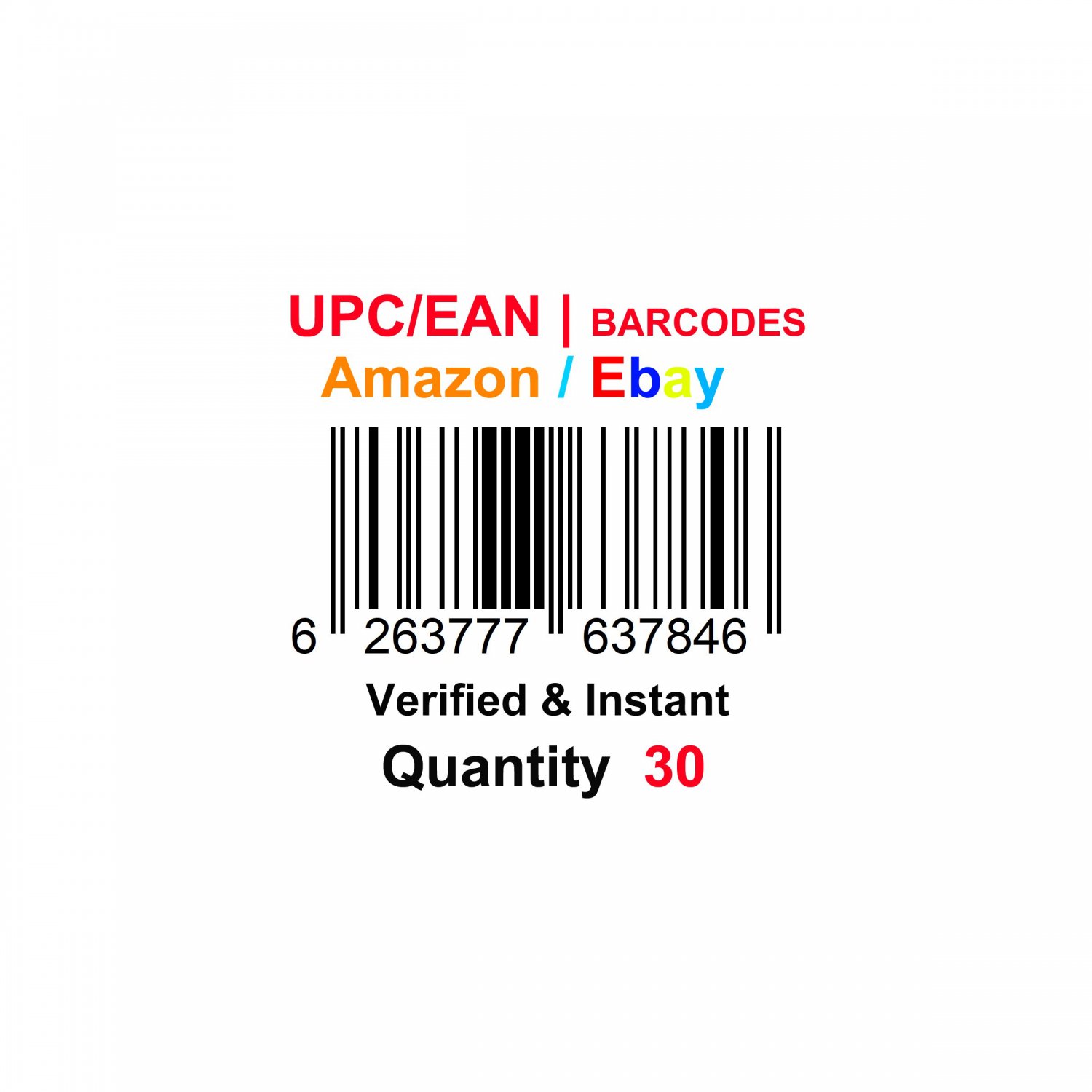 30-Nos UPC EAN Barcodes Numbers GS1 Product ID for New Listing on ...