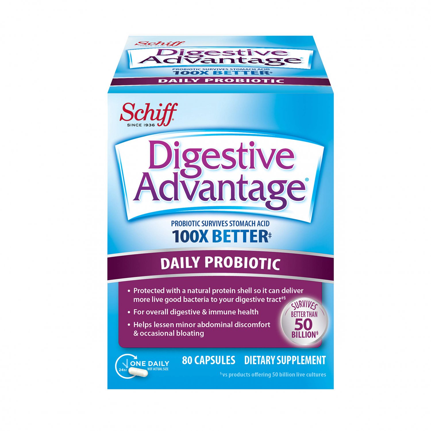 Daily Probiotic Capsule - Digestive Advantage 80 Capsules, Survives ...