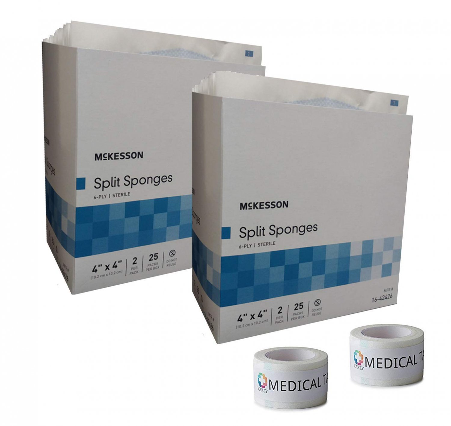 Sterile 4""X4"" 6 Ply Split Drain Sponge 2 Packs of 25 Packs of 2 + 2 ...
