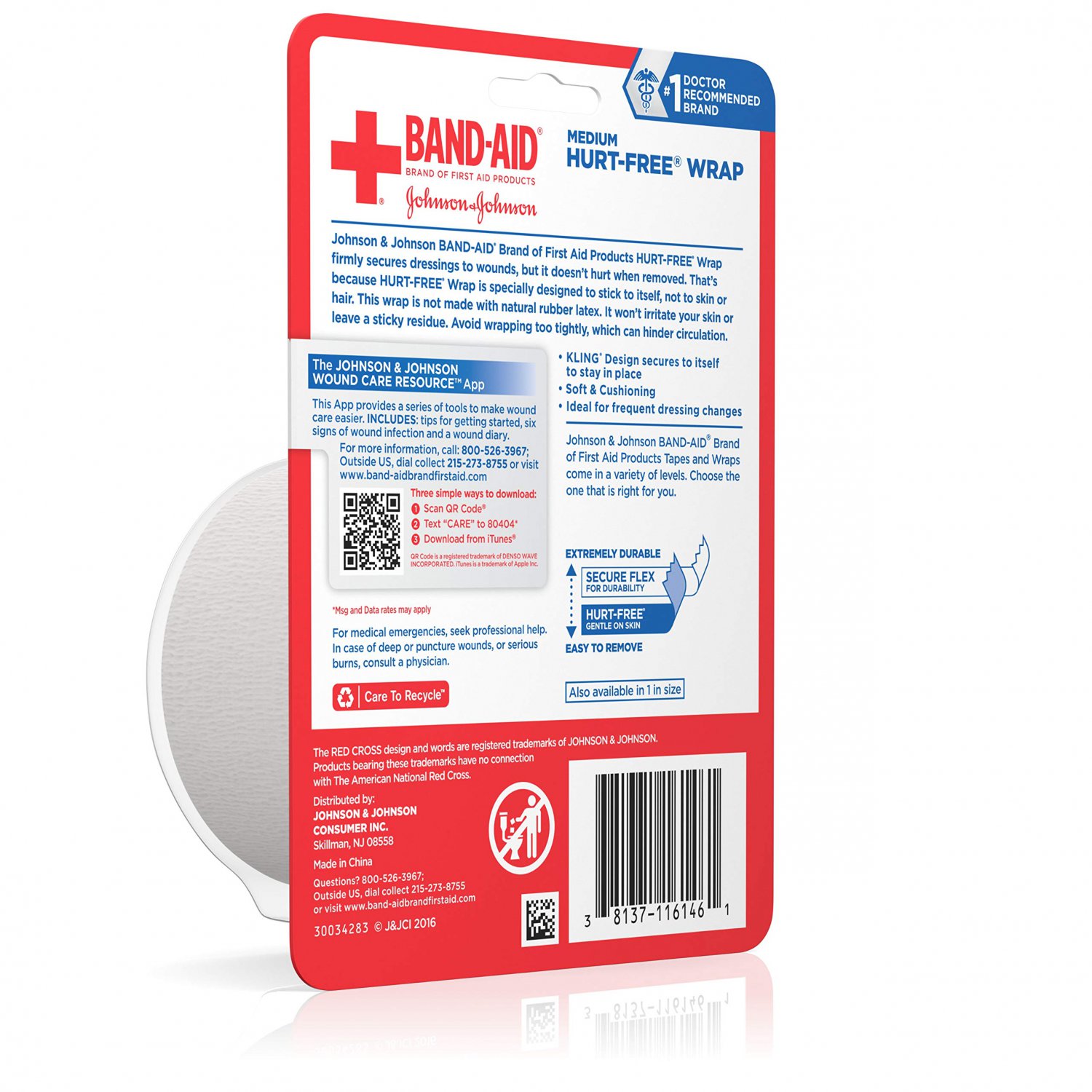 Band-Aid Brand of First Aid Products Hurt-Free Self-Adherent Wound Wrap ...