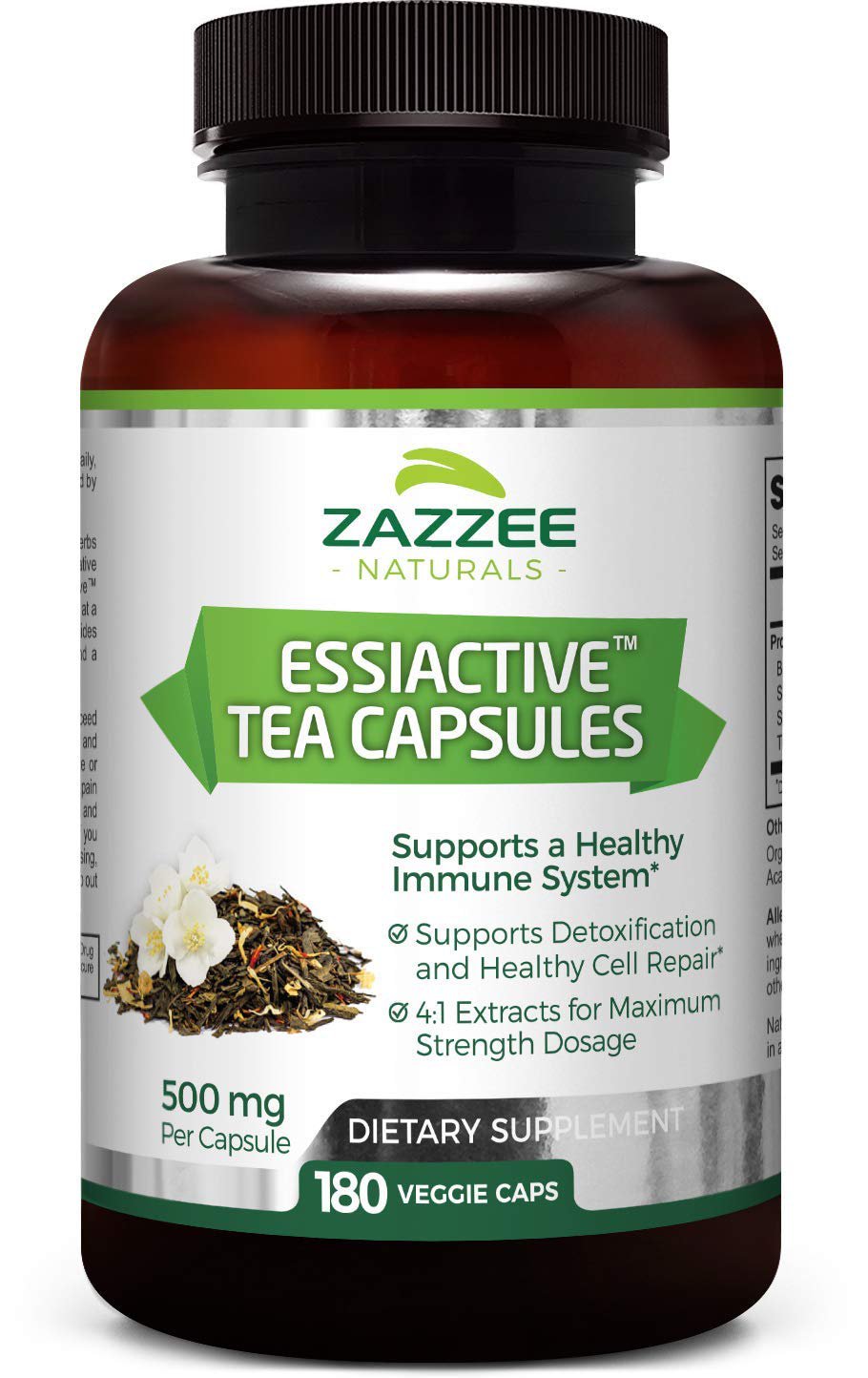 Zazzee Essiac Tea, 180 Veggie Capsules, 500 mg per Capsule, Potent 4:1 ...