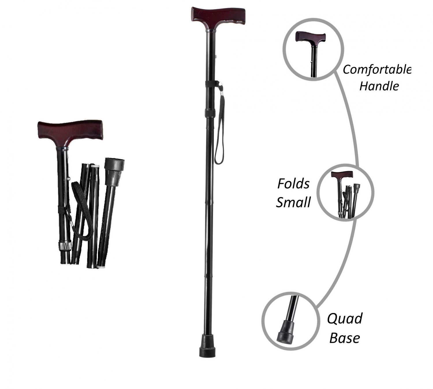 Medi-Cane Sturdy Standalone Folding Travel Walking Cane with Flashlight ...
