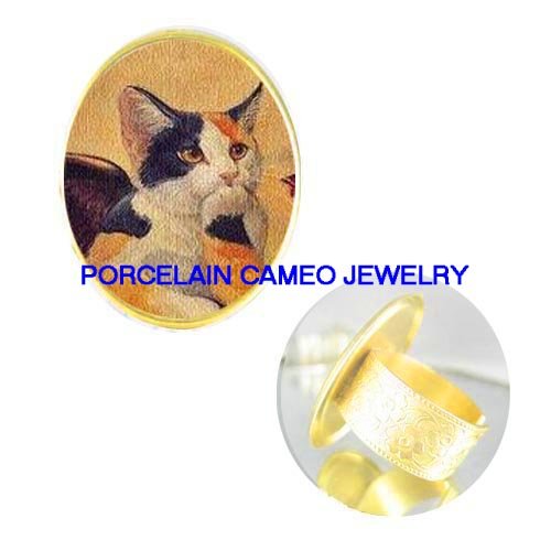 RAPHAEL CALICO ANGEL CAT CHERUB PORCELAIN CAMEO RING