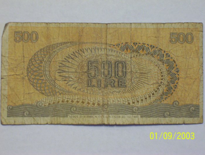 1,000 Lire bill & 500 Lire bill