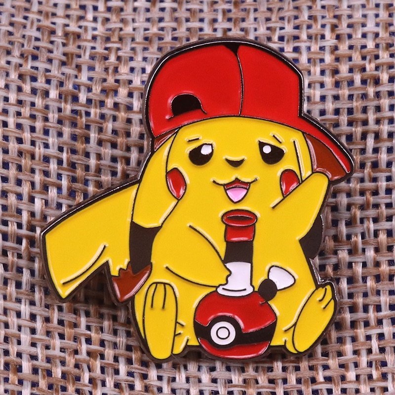 Pikachu smoking bong enamel pin cute cartoon brooch Pokemon pop-culture ...
