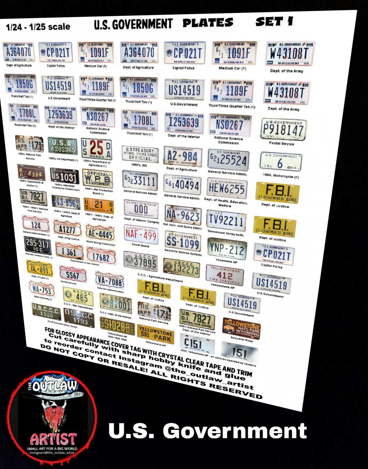 U.S. GOVERNMENT License Plate Set 1/24 1/25 Scale