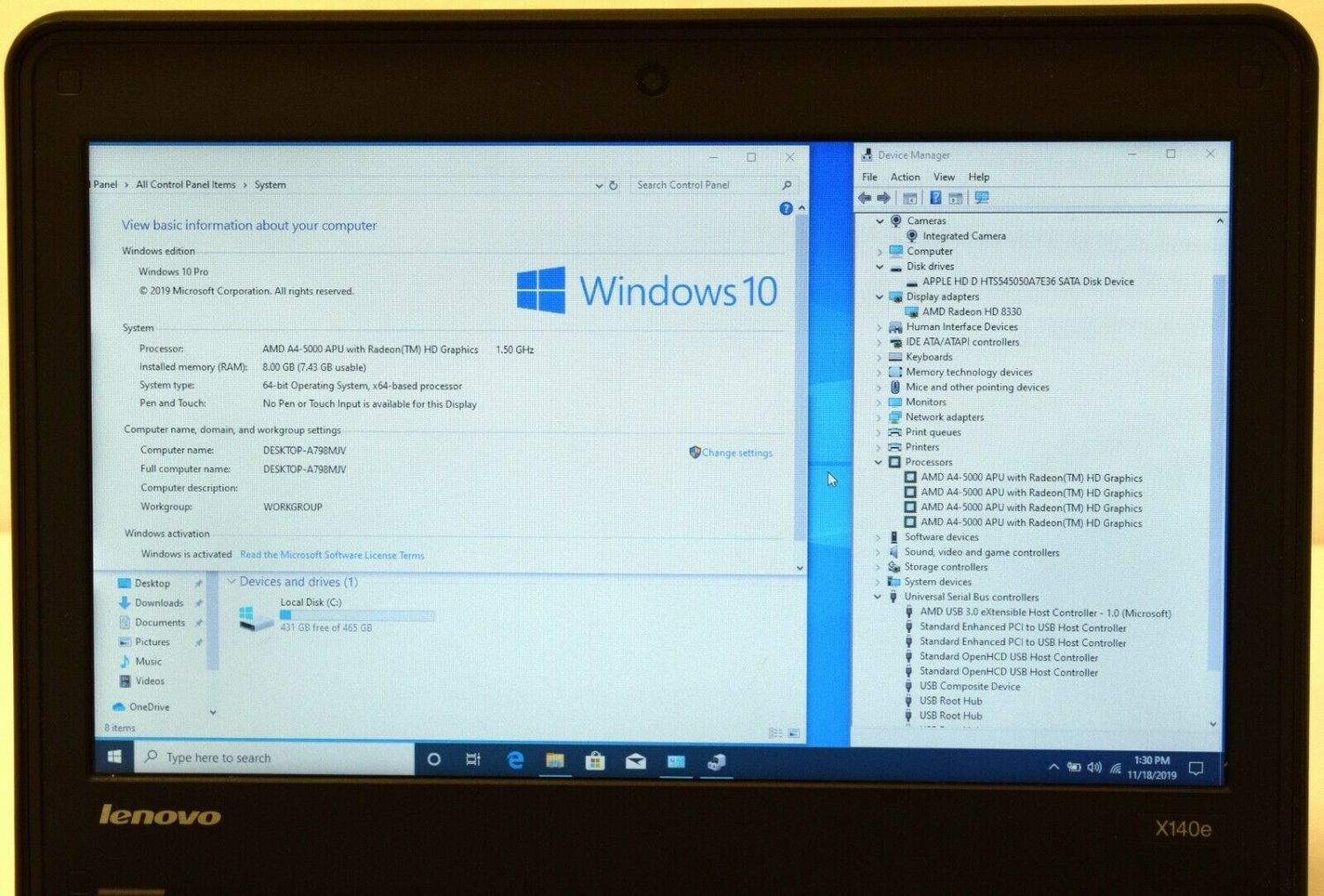 UPGRADED Lenovo Thinkpad X140e, AMD A4-5000, 8GB RAM, 500GB HDD, Win10 Pro