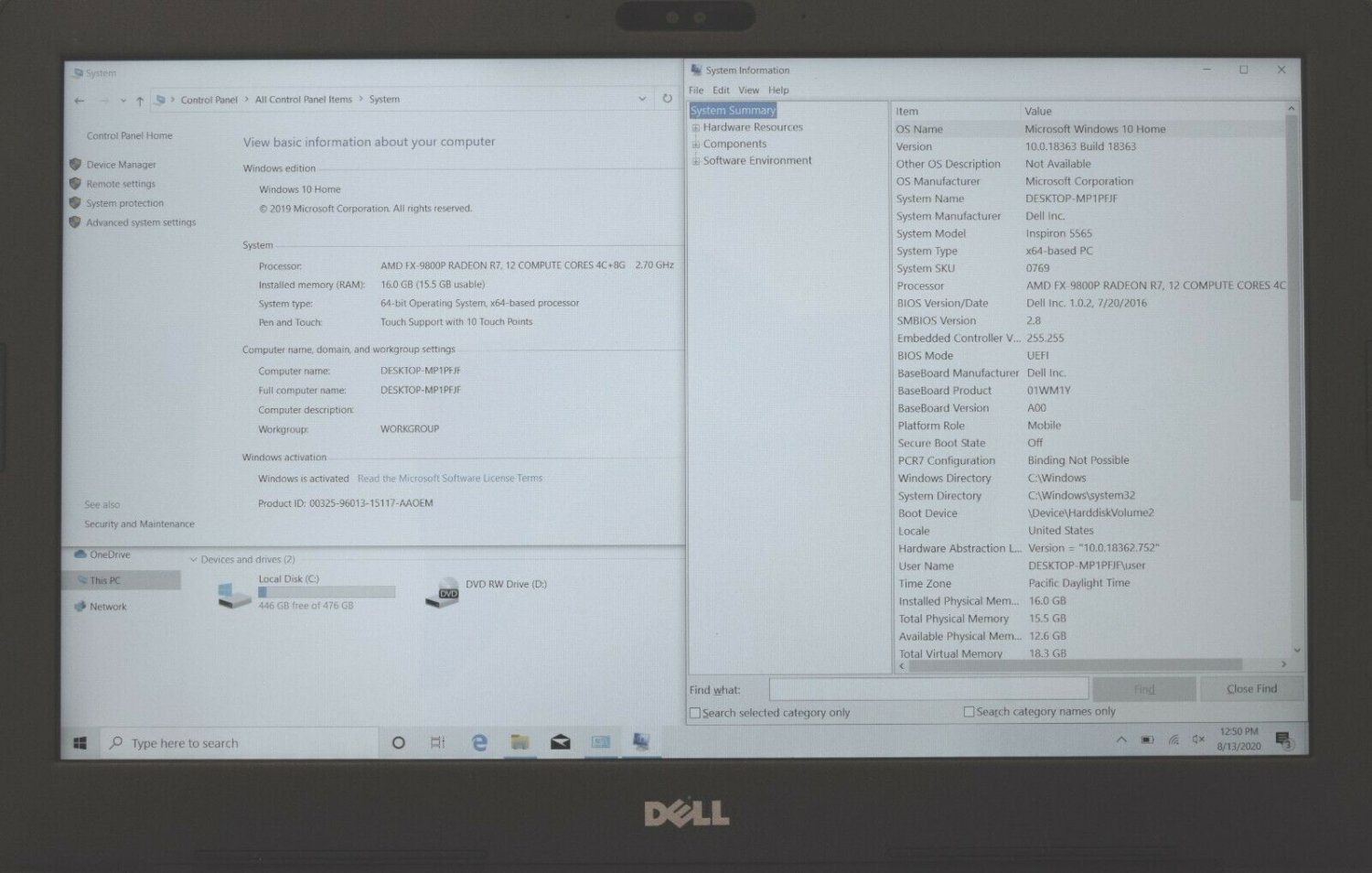 UPGRADED Dell Inspiron 15" FHD, AMD FX-9800P RADEON R7 M445, 16GB RAM ...