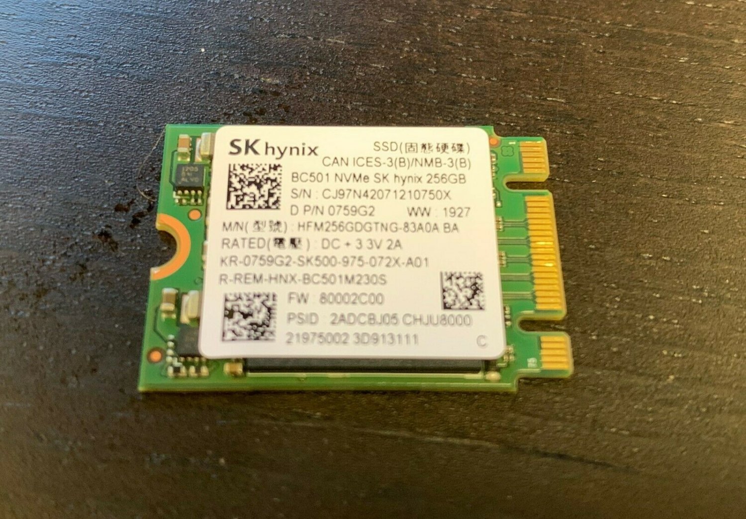 NEW SK hynix 30mm 256gb M.2 2230 NVMe SSD, HFM256GDGTNG, DP/N 0759G2