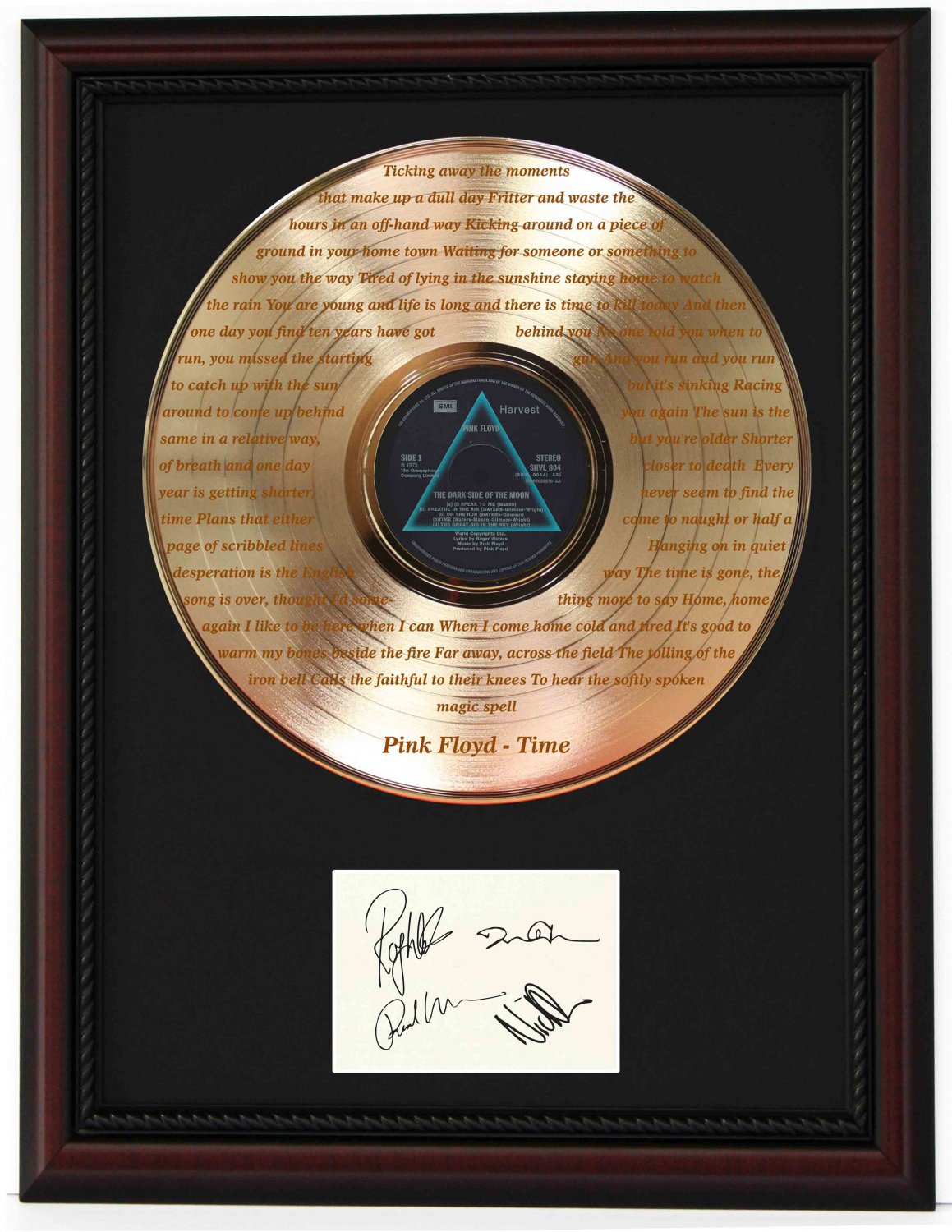 PINK FLOYD "Time" Cherry Wood Gold LP Record Framed Etched Signature ...