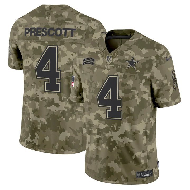 Dallas Cowboys 2024 Men's #4 Dak Prescott Olive Camo Vapor Limited ...