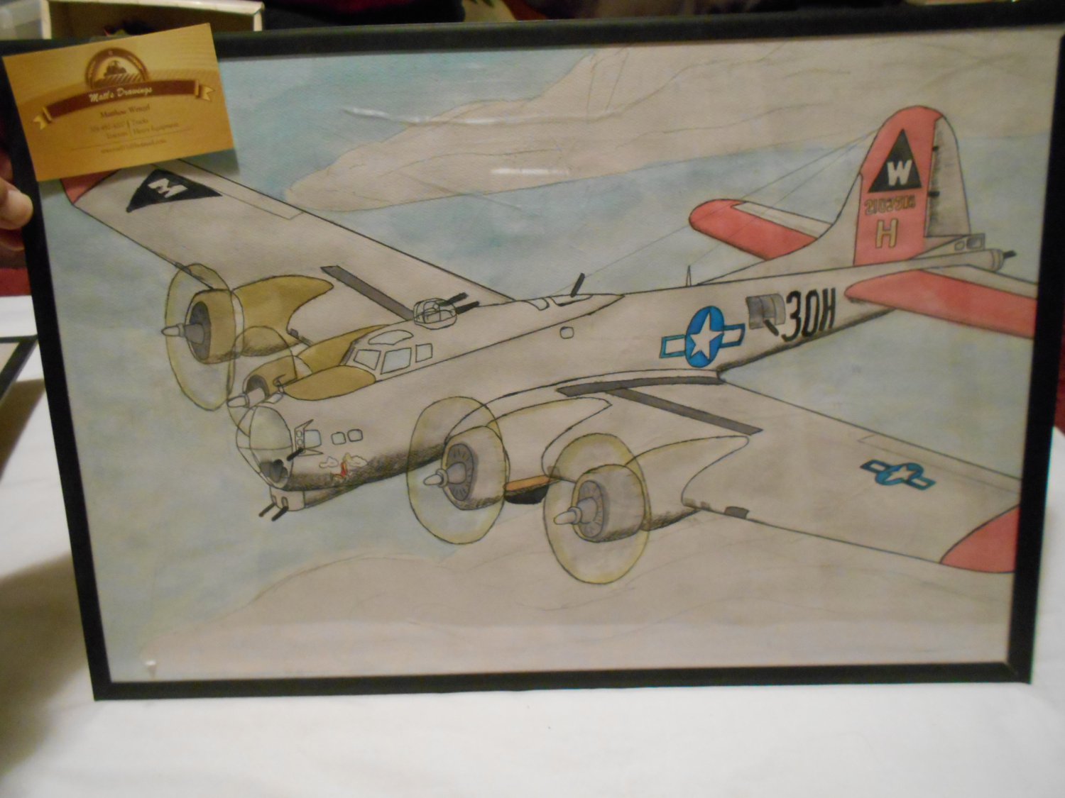 Pencil Hand Drawing Water Color B-29 Superfortress Fighter Plane Scene ...