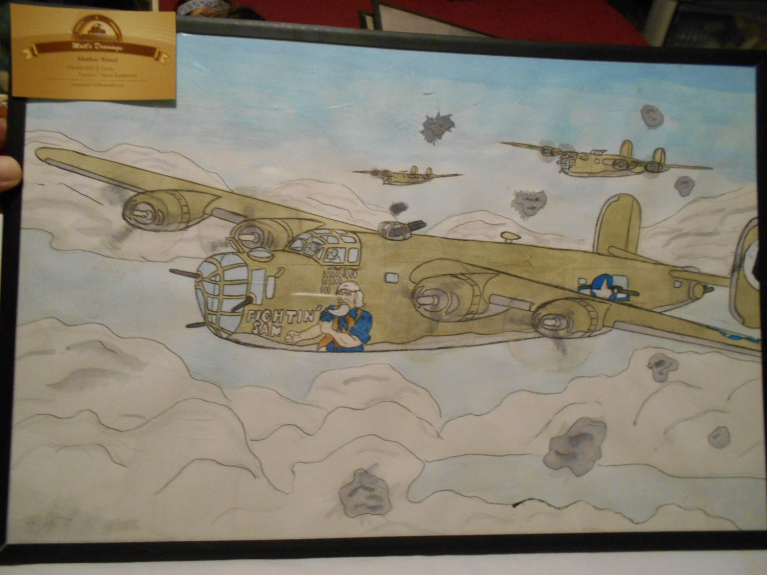 Pencil Hand Drawing Water Color B-29 Superfortress Fighter Plane Scene ...