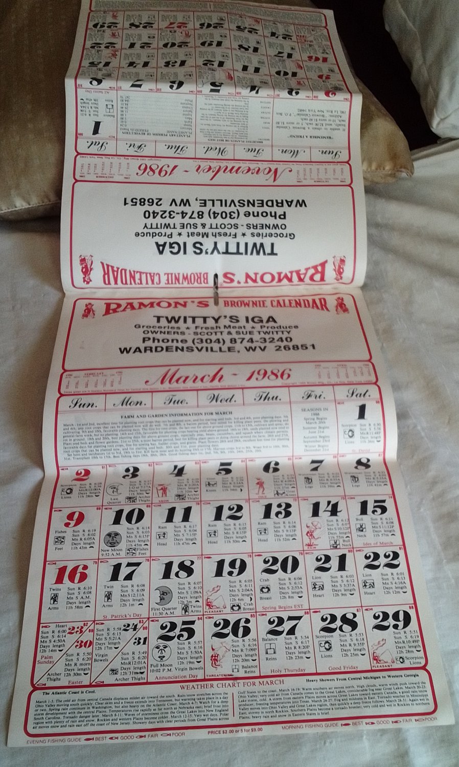 Ramon's Brownie Calendar Twitty's IGA Wardensville WV 1986 (190) 17" L ...