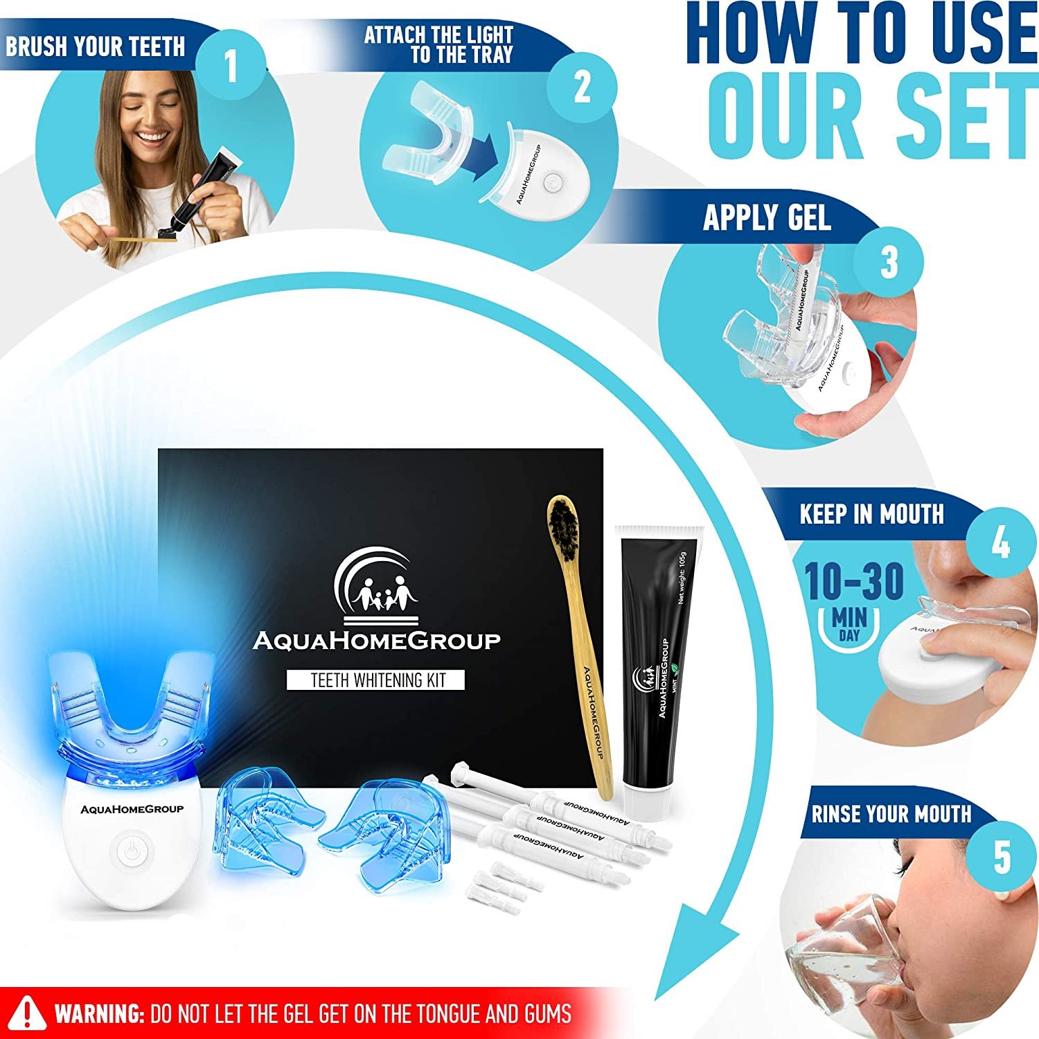 Teeth Whitening Kit with LED Light - Snow Teeth Whitener Set with ...