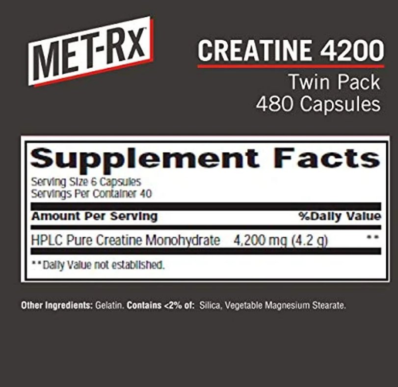 MET-Rx Creatine 4200 Pre or Post Workout Supplement, Creatine Capsules ...