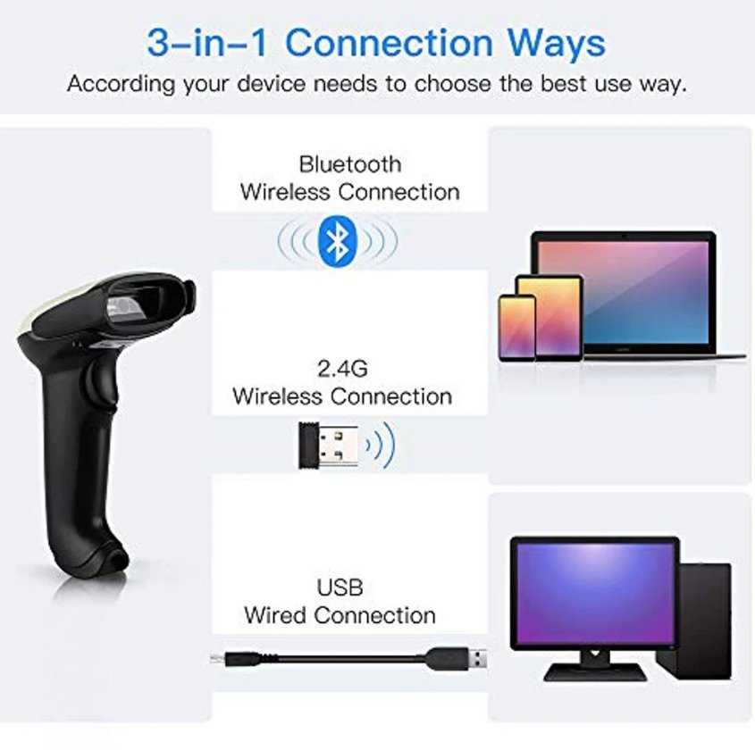 Eyoyo Wireless 2D QR Barcode Scanner with Stand, Bluetooth & 2.4G Wireless