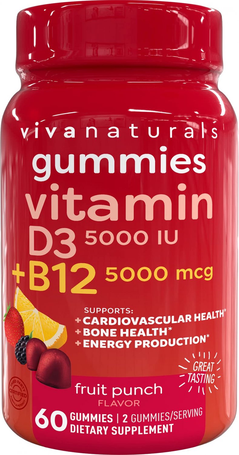 Vitamin B12 5000mcg and Vitamin D3 5000 IU Gummies, 60 Count ...