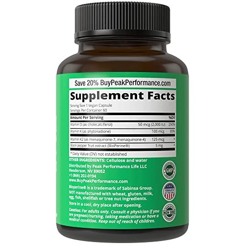 Advanced Vitamin D 2000 Iu With All 3 Types Of Vitamin K By Peak Performance Vitamin D3 And Vitamin