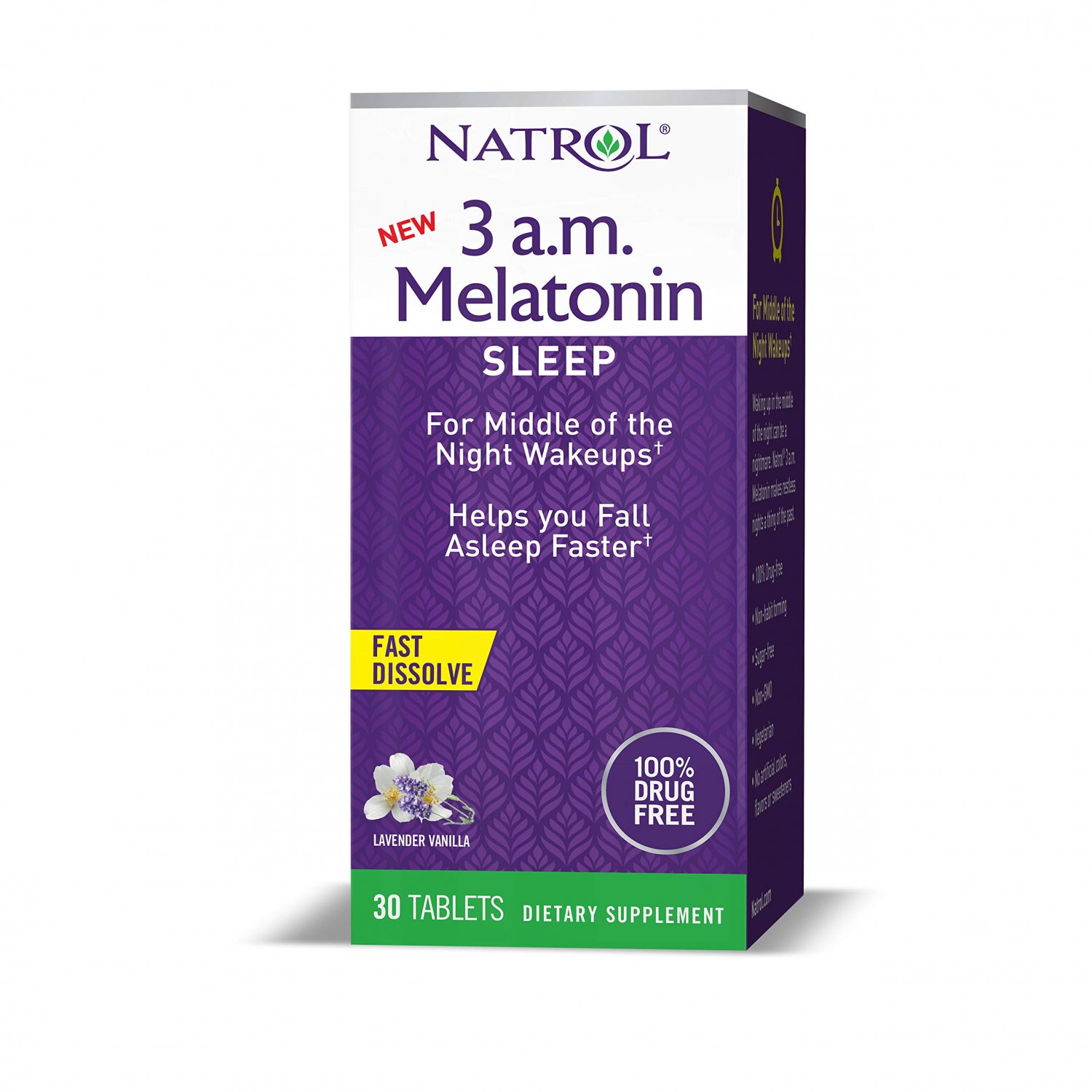 Natrol 3 a.m. Melatonin Sleep Aid, Lavender Vanilla Flavor, 30 Fast ...