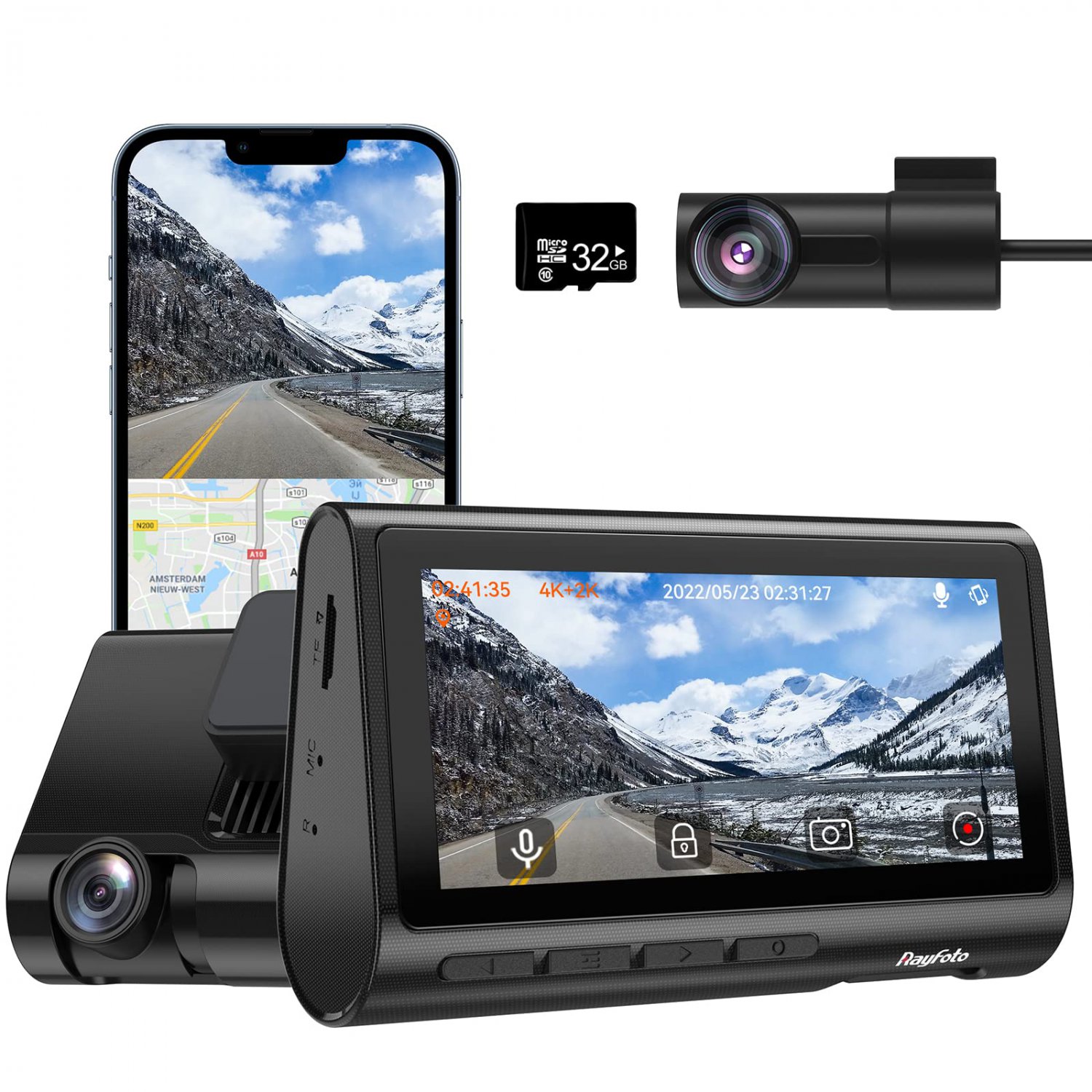 Rayfoto 4K Dual Dash Cam Built-in WiFi GPS Front 4K and Rear 2K Dual ...