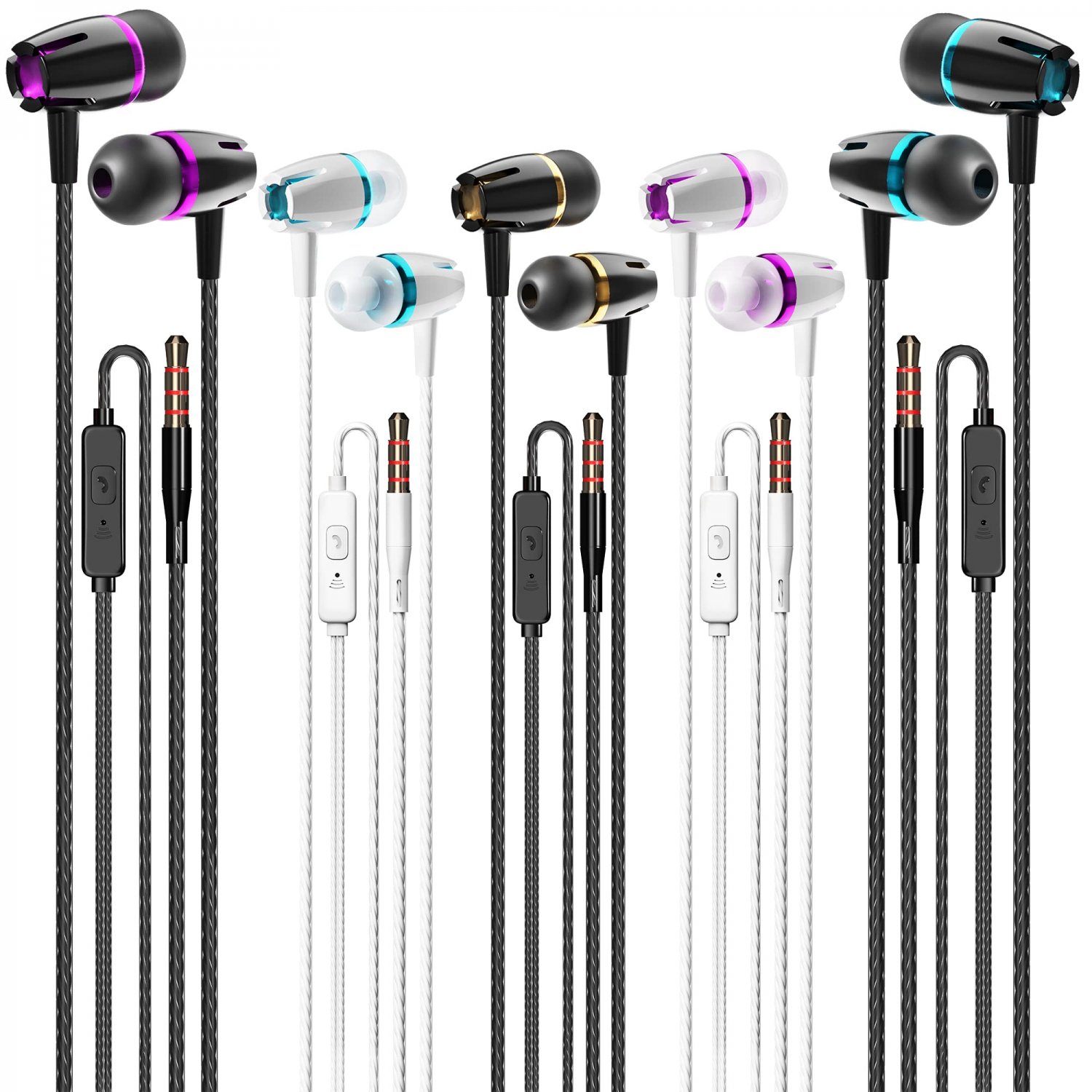 Earbuds Wired with Microphone Pack of 5, Noise Isolating in-Ear ...