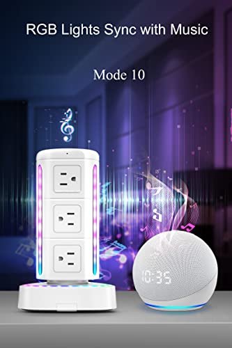 RGB Power Strip Tower with USB C PD 20W, Waterproof Surge Protector ...