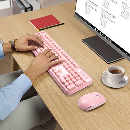 Pink Wireless Keyboard Mouse Combo, 2.4GHz Wireless Retro Typewriter ...