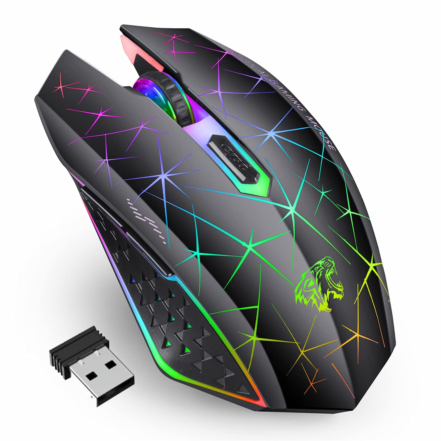 TENMOS V7 Wireless Gaming Mouse, Rechargeable LED Wireless Mouse Silent ...