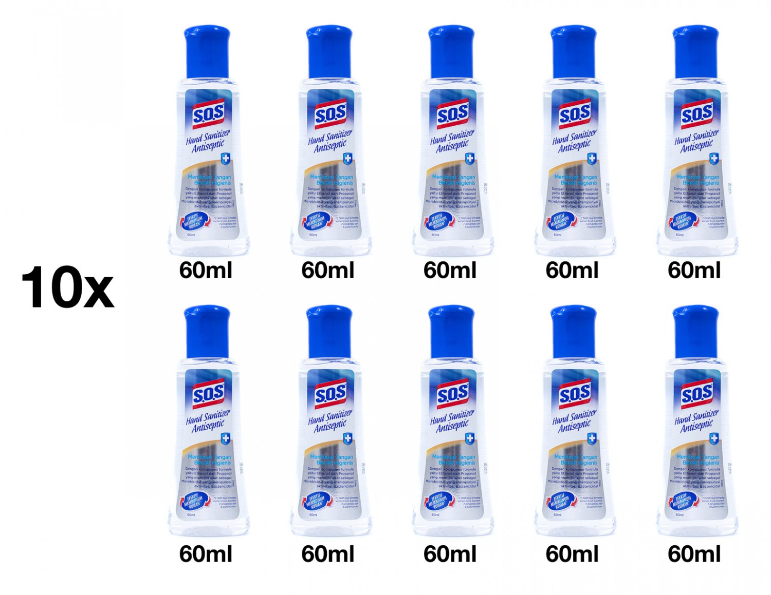 (10 x 60ml) S.O.S. Hand Sanitizer Travel Kit