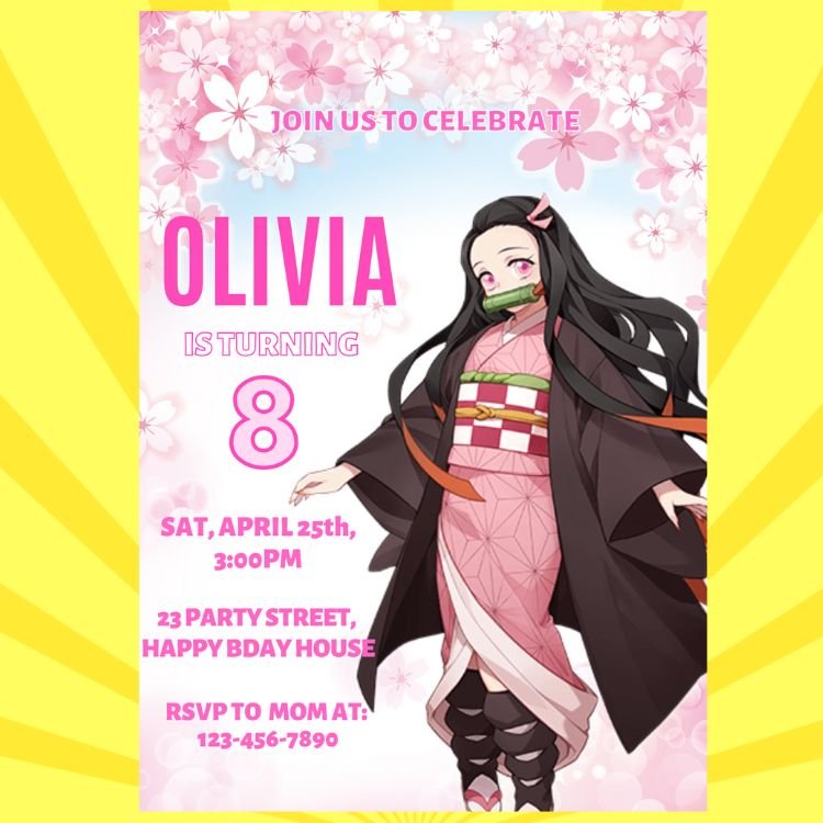 Demon Slayer Nezuko Birthday Invitation Template