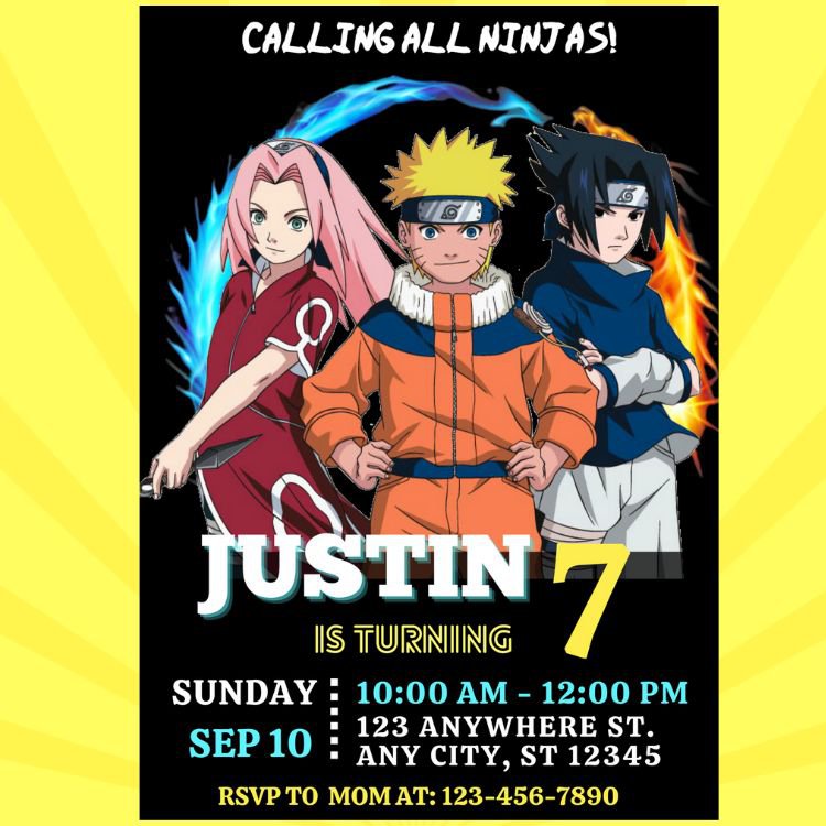 Naruto Birthday Invitation Digital Template