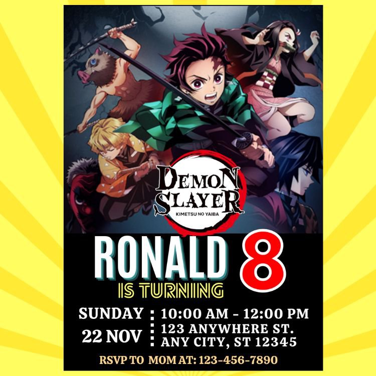 Demon Slayer Birthday Invitation Digital Template