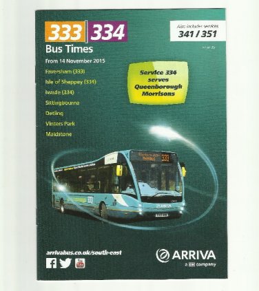 ARRIVA 333 334 BUS TIME KENT UNITED KINGDOM BUS TIMETABLE NOVEMBER 2015