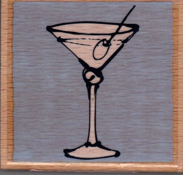 Wood Mounted Rubber Craft Stamp Martini Glass w/Olive