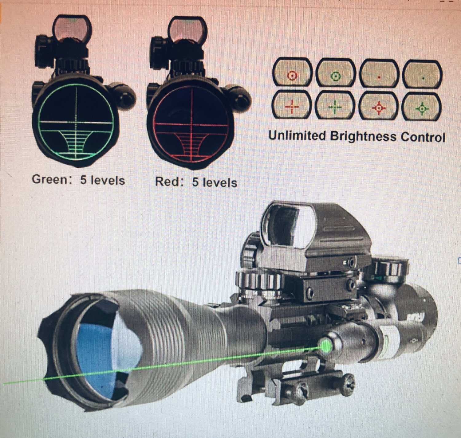 Pinty Rifle Hunting Scope 4-16x50 Illuminated Rangefinder Red & Green Sight