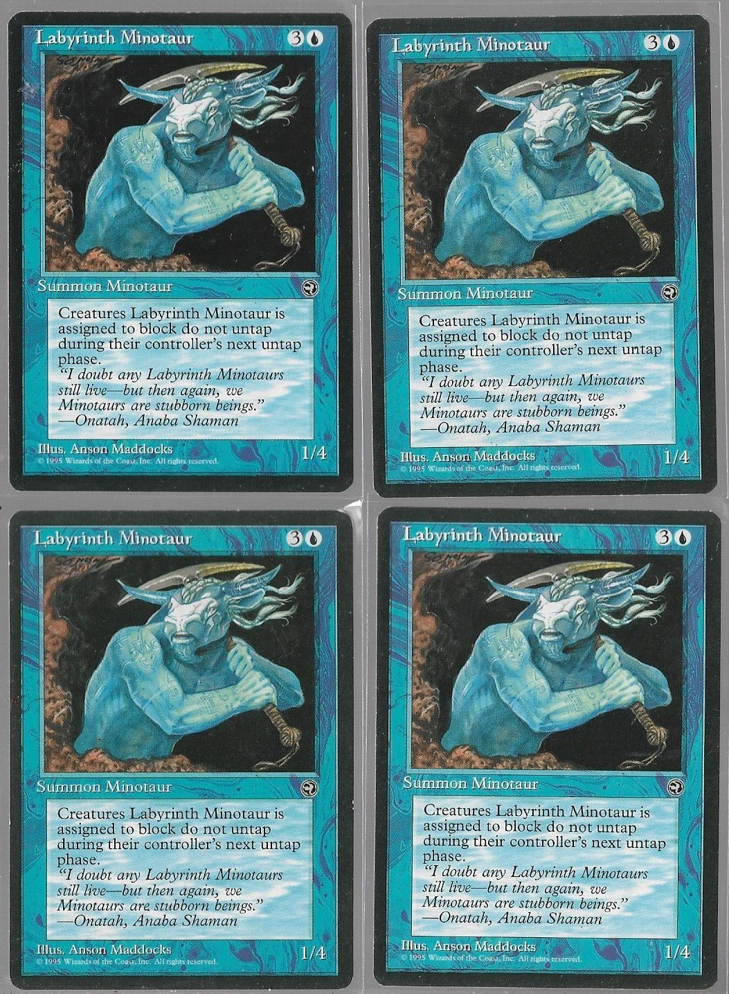 Labyrinth Minotaur x 4 - Homelands - Magic the Gathering