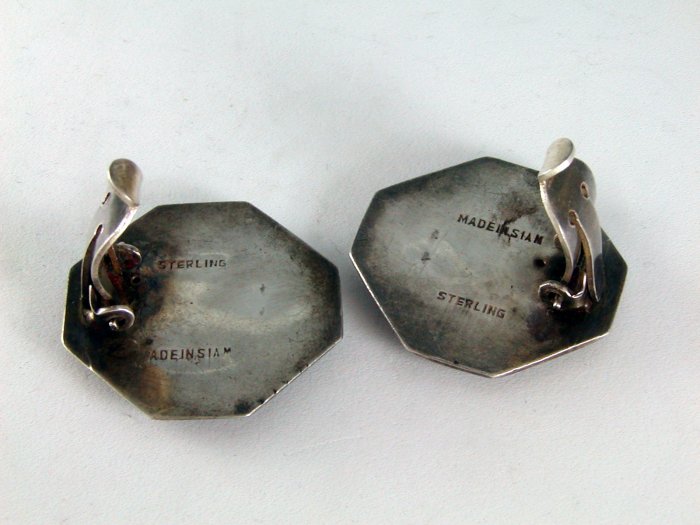 VINTAGE STERLING SILVER NIELLO SIAM CLIP ON EARRINGS VINTAGE STERLING SILVER NIELLO SIAM CLIP ON EARRINGS