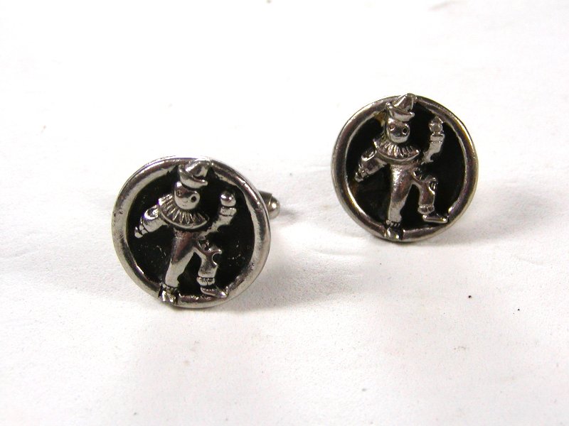 1950's - 70's Silvertone Clown / Jester Cufflinks Unbranded 71915