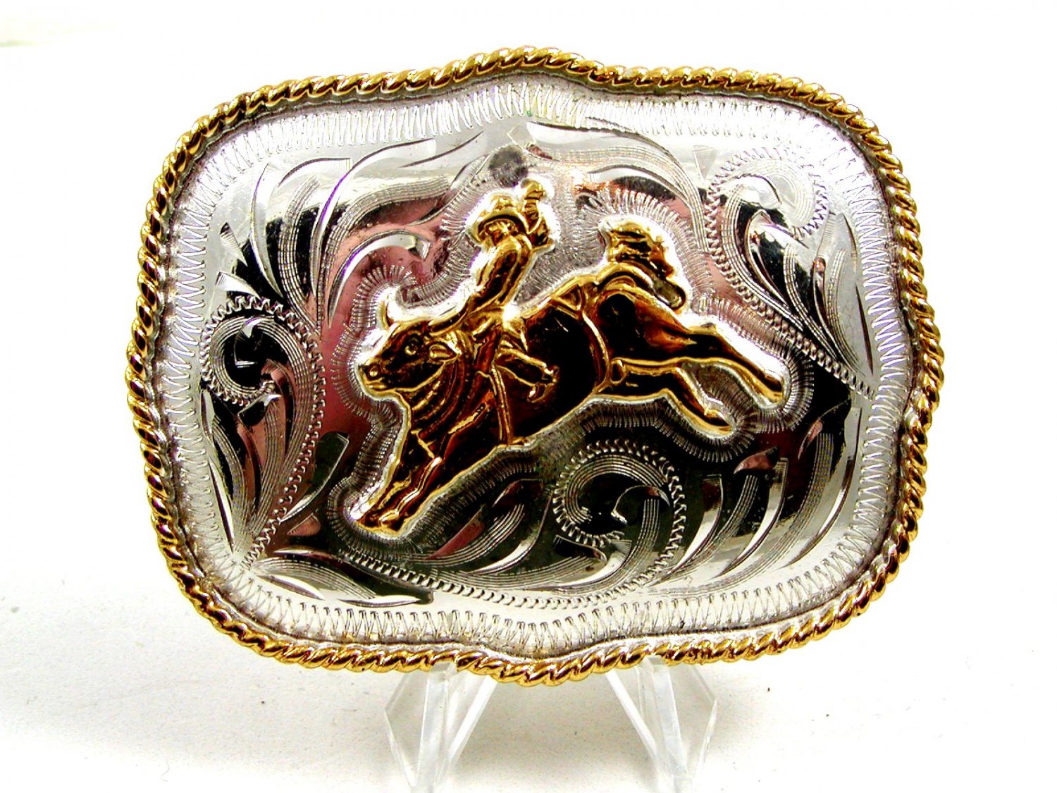 Small Western Cowboy Bull Riding Belt Buckle Silver Strike by 3D