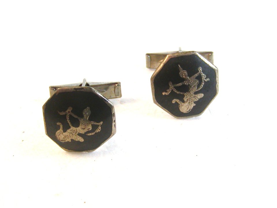 Vintage Siam Sterling Silver Dancer Cufflinks bcd